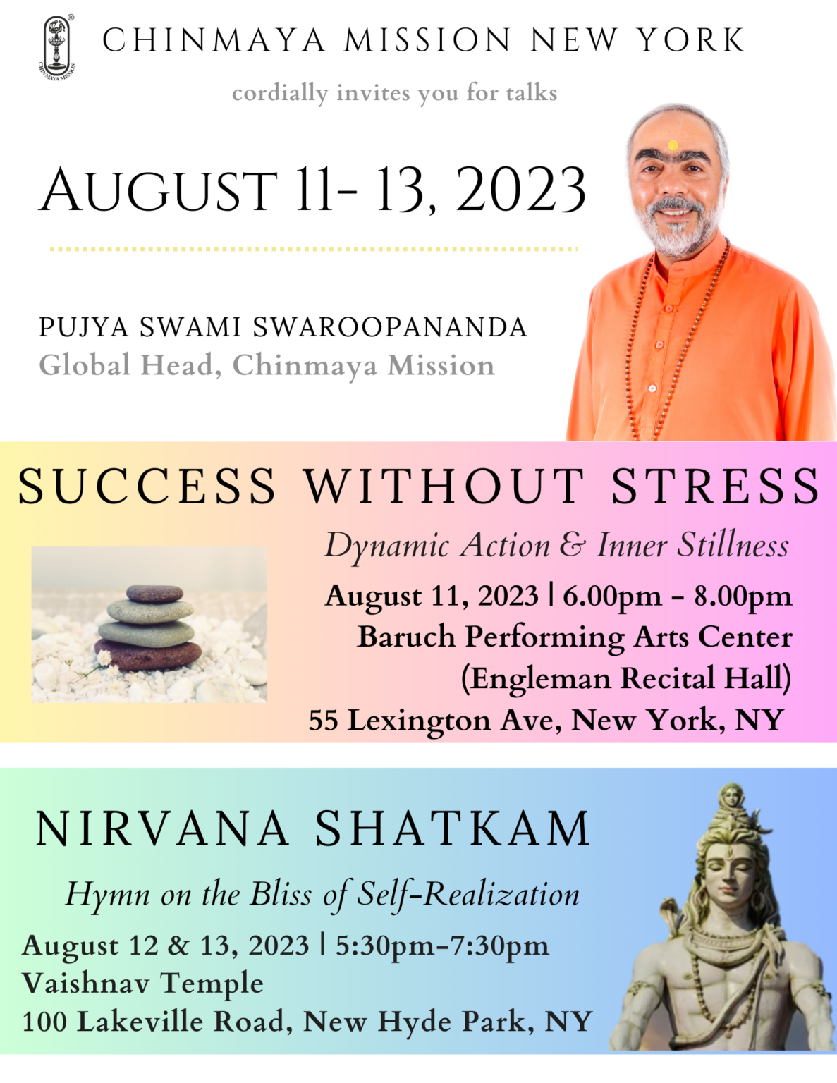 TALK SERIES BY PUJYA SWAMI SWAROOPANANDA – Chinmaya Mission New York